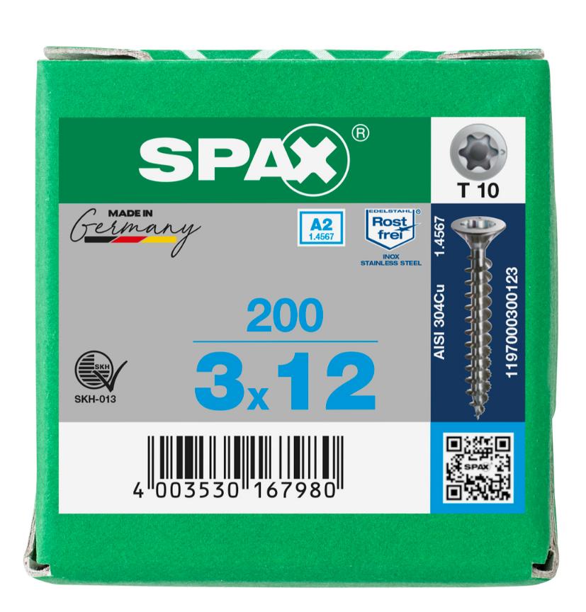 SPAX Stainless Steel T-STAR 3X12 (200)