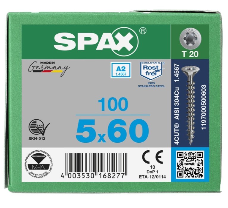 SPAX Stainless Steel T-STAR 5.0X60 (100)