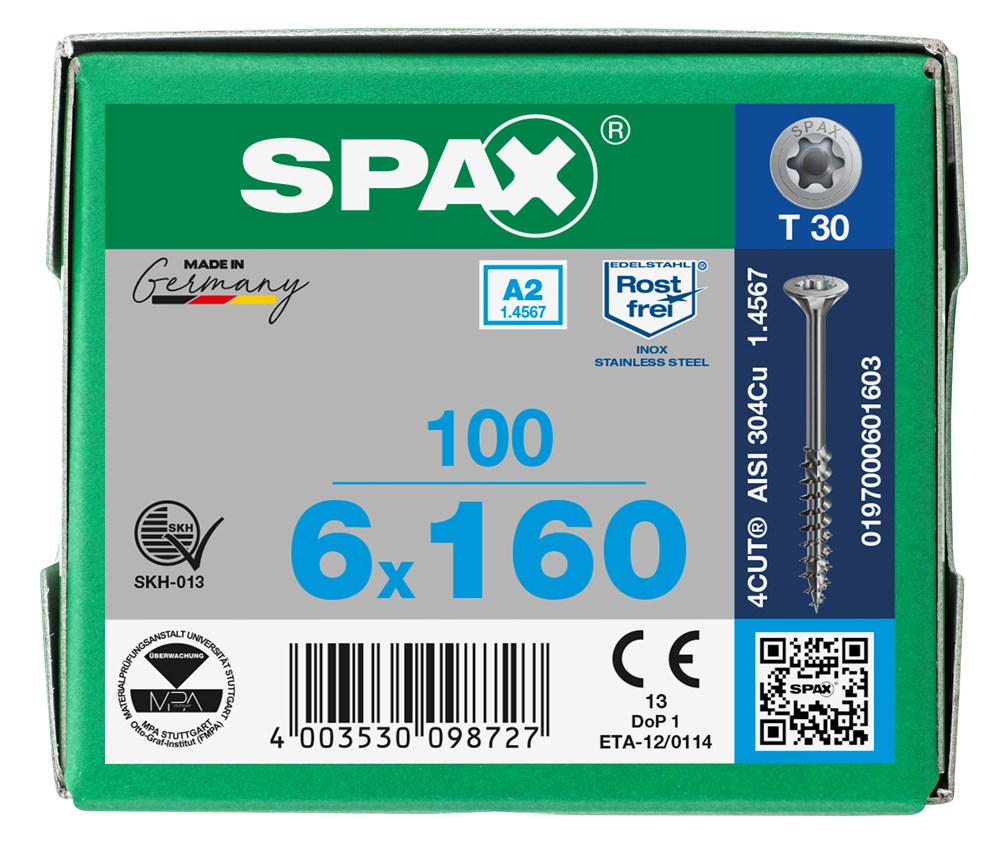 SPAX Stainless Steel T-STAR 6.0x160 (100)