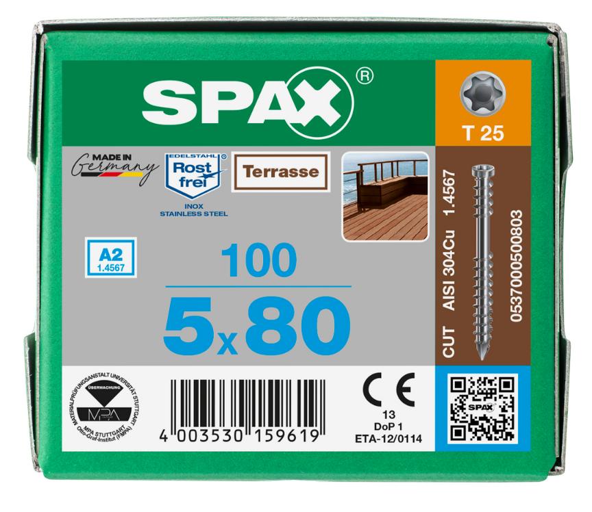 SPAX Stainless Steel Decking 5X80 (100)